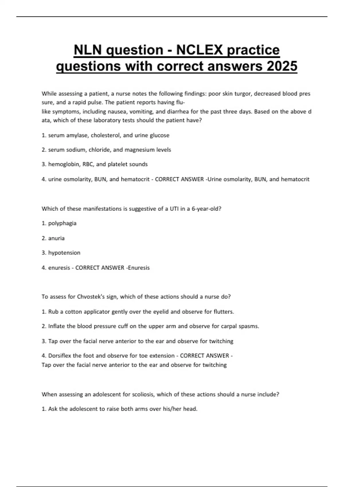 NLN question - NCLEX practice questions with correct answers 2025 - NLN ...