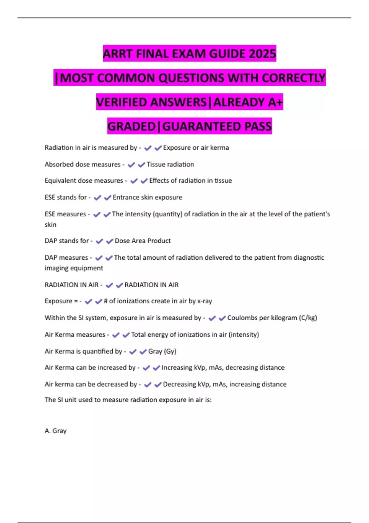 ARRT Patient Care FINAL EXAM GUIDE 2025 |MOST COMMON QUESTIONS WITH ...