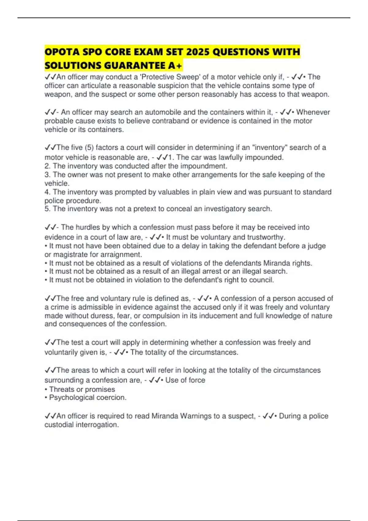 OPOTA SPO CORE EXAM SET 2025 QUESTIONS WITH SOLUTIONS GUARANTEE A+ ...