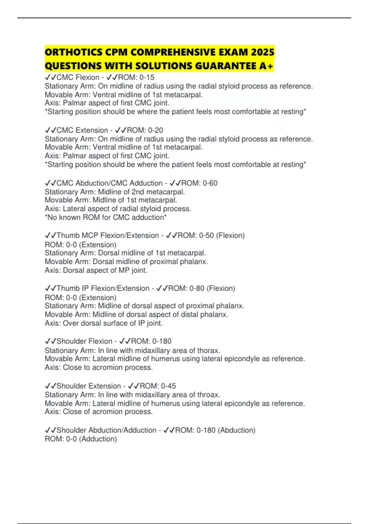 ORTHOTICS CPM COMPREHENSIVE EXAM 2025 QUESTIONS WITH SOLUTIONS ...