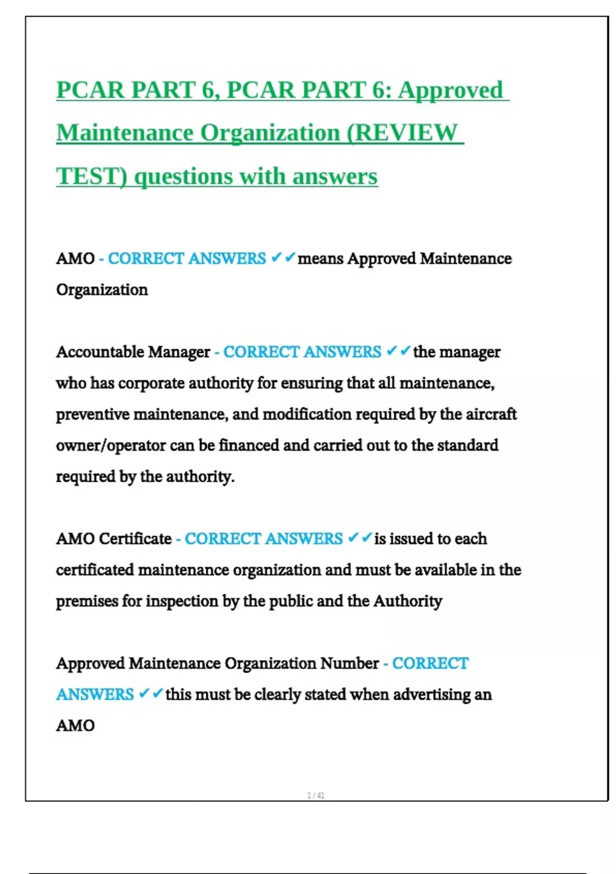 PCAR PART 6, PCAR PART 6: Approved Maintenance Organization (REVIEW ...