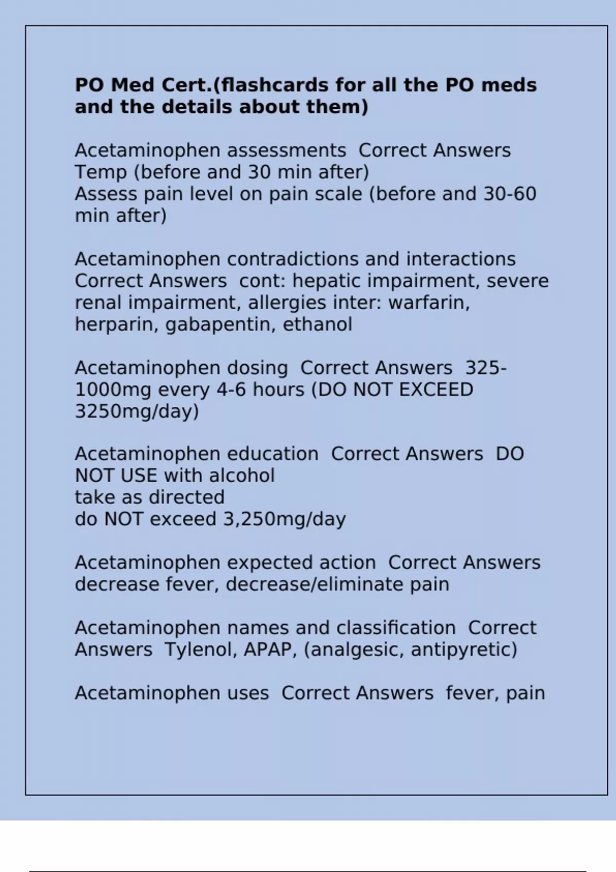 PO Med Cert.(flashcards for all the PO meds and the details about them ...