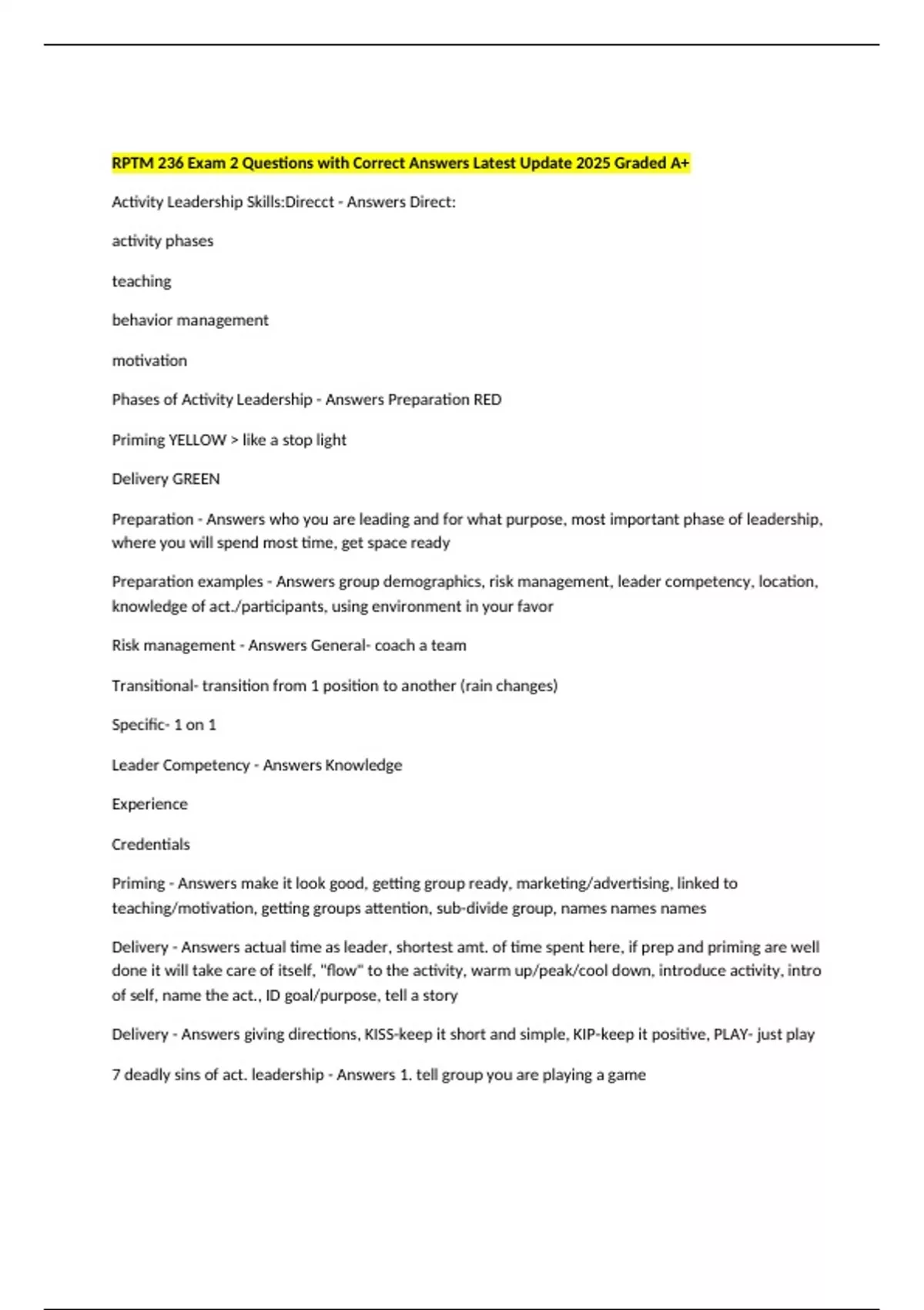 RPTM 236 Exam 2 Questions with Correct Answers Latest Update 2025 ...
