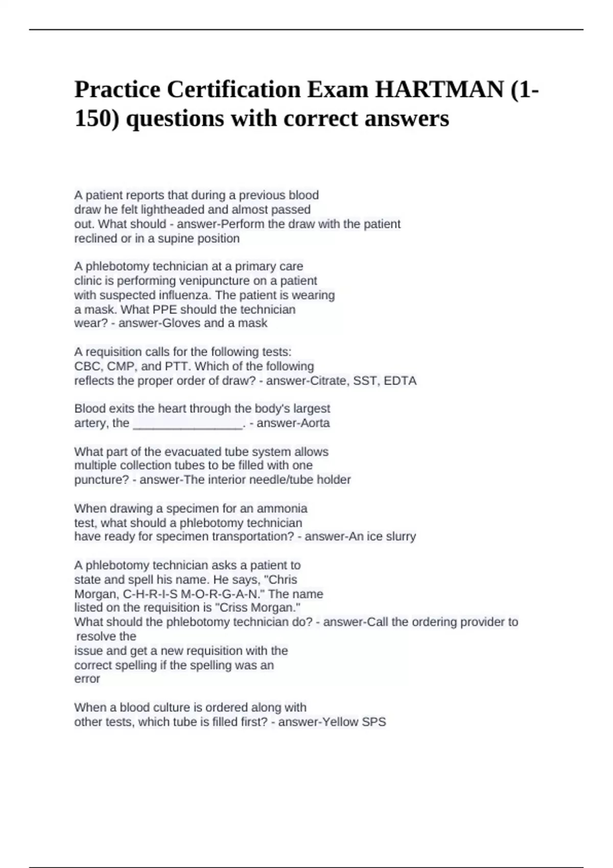 Hartman questions exam bundle - Stuvia US
