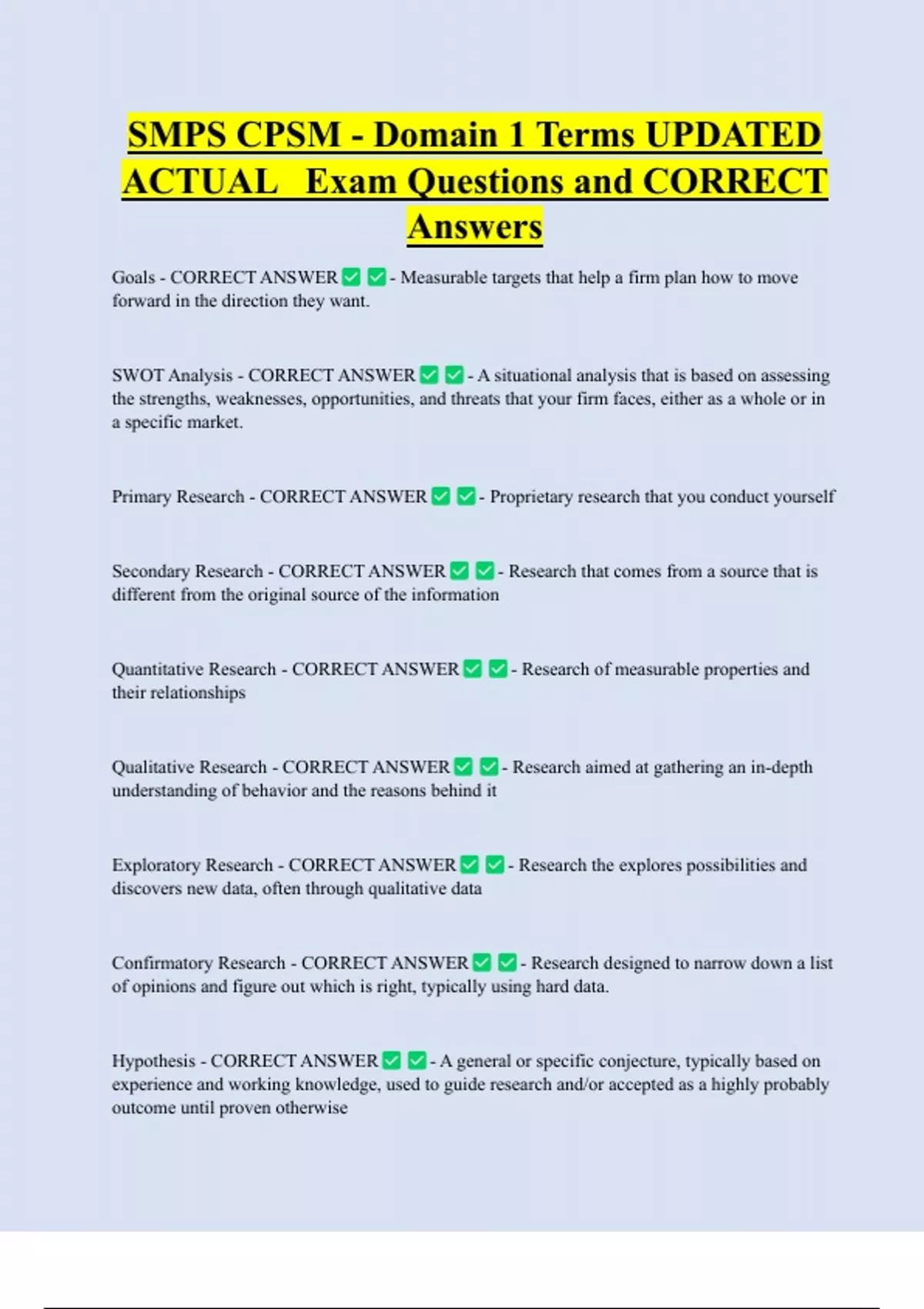 SMPS CPSM - Domain 1 Terms UPDATED ACTUAL Exam Questions and CORRECT Answers - Cpsm - Stuvia US