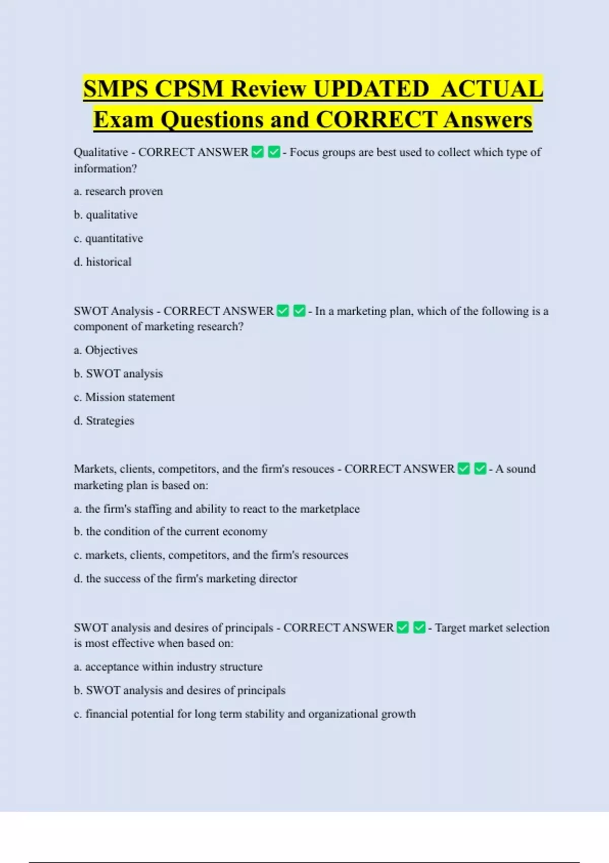 SMPS CPSM Review UPDATED ACTUAL Exam Questions and CORRECT Answers - Cpsm - Stuvia US