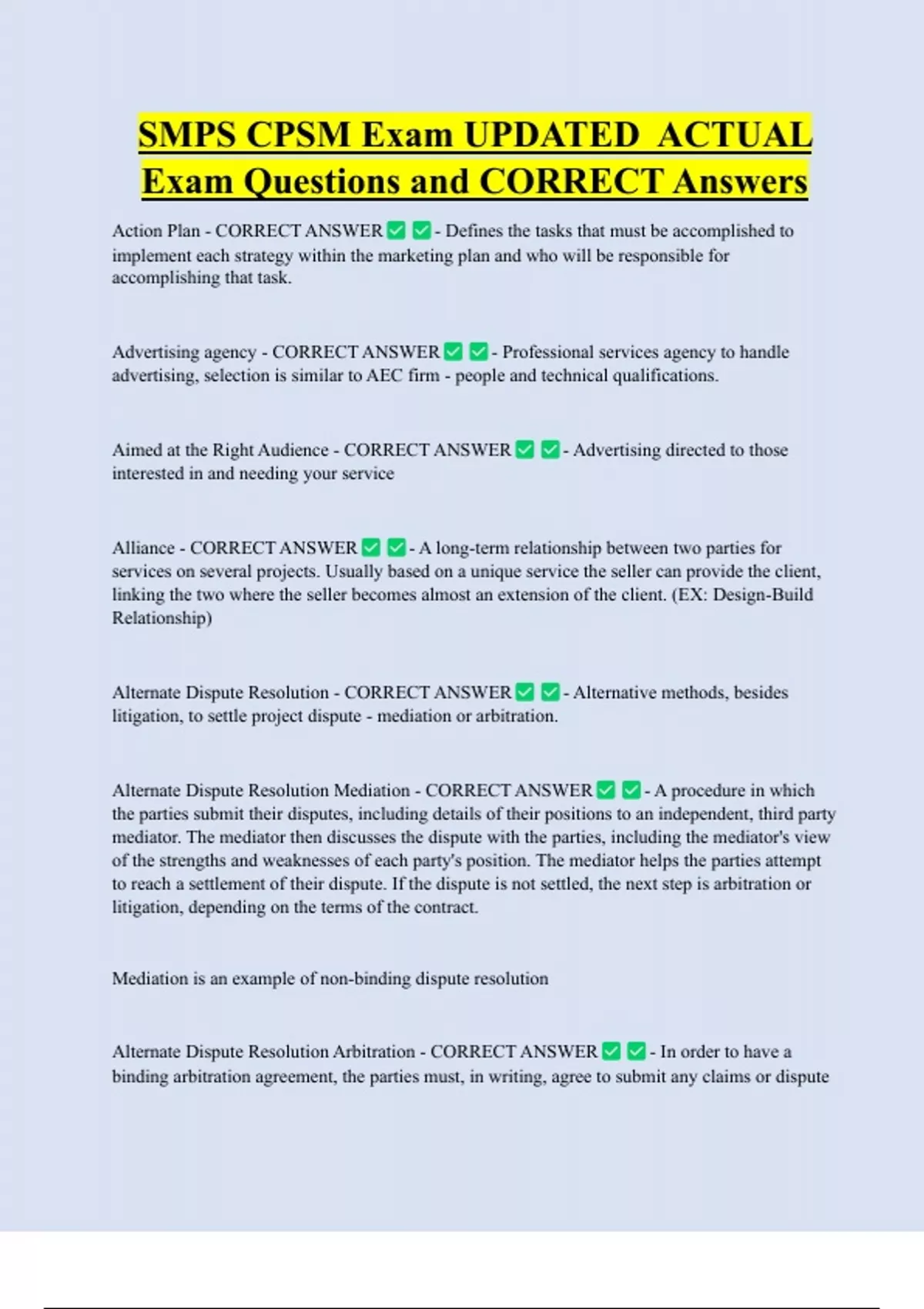 SMPS CPSM Exam UPDATED ACTUAL Exam Questions and CORRECT Answers - Cpsm - Stuvia US