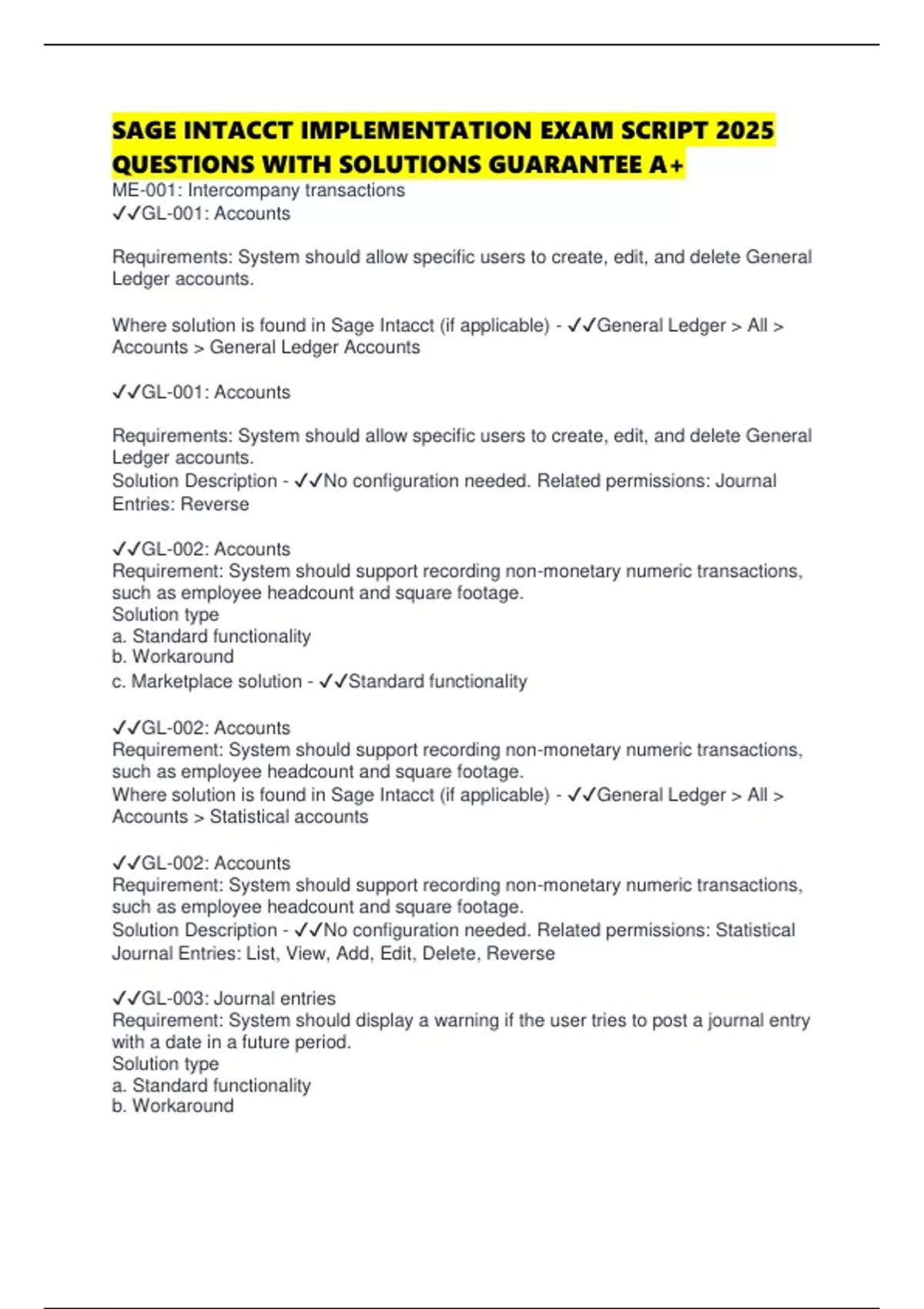 SAGE INTACCT IMPLEMENTATION EXAM SCRIPT 2025 QUESTIONS WITH SOLUTIONS ...