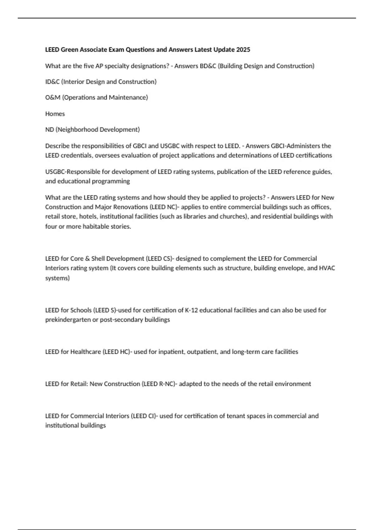 LEED Green Associate Exam Questions and Answers Latest Update 2025 ...