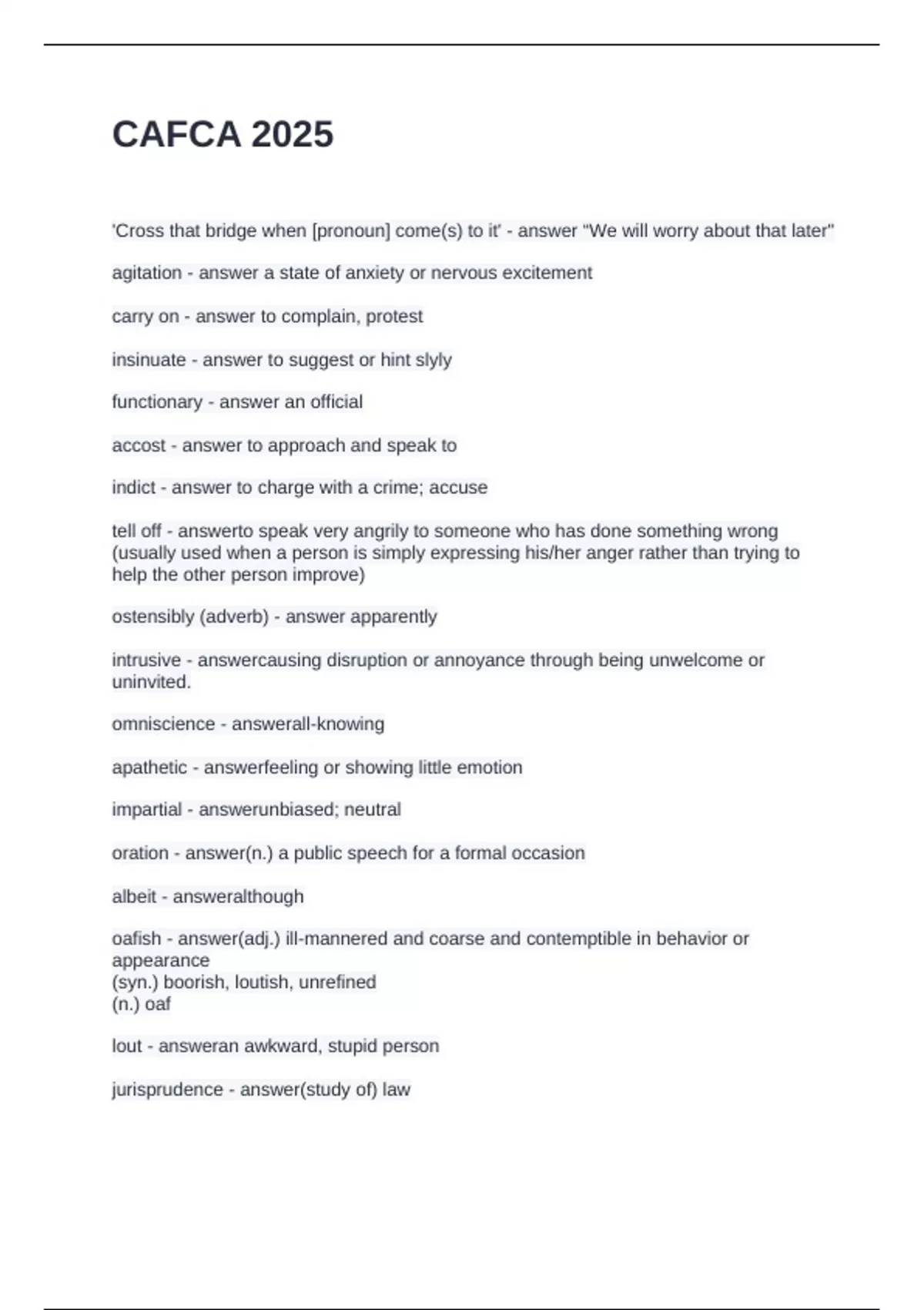 CAFCA 2025 QUESTIONS WITH CORRECT ANSWERS - CAFCA - Stuvia US