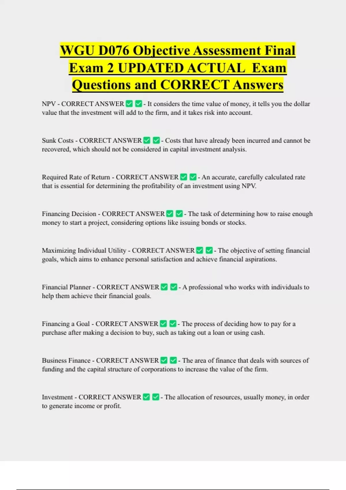 WGU D076 Objective Assessment Final Exam 2 UPDATED ACTUAL Exam ...