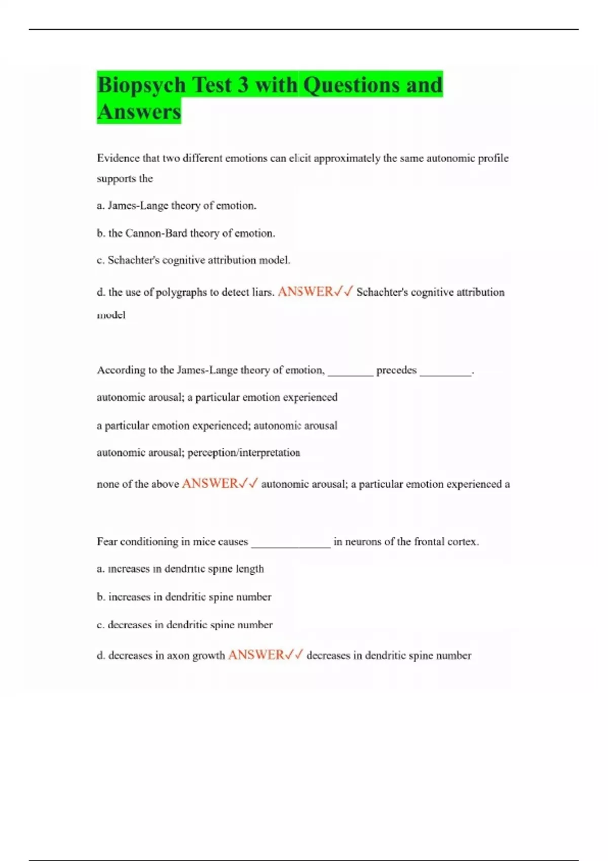 Biopsych Test 3 with Questions and Answers - BioPsych - Stuvia US