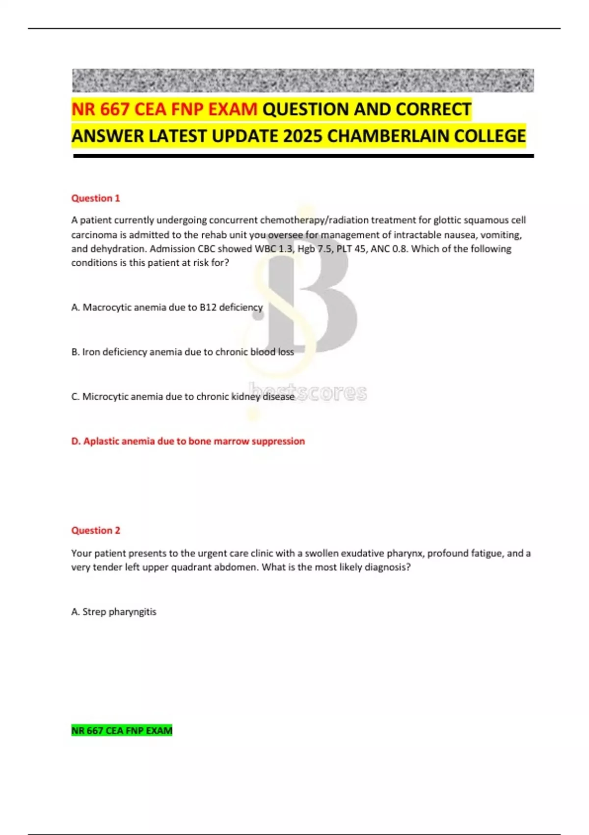 NR 667 CEA FNP EXAM QUESTION AND CORRECT ANSWER LATEST UPDATE 2025 ...