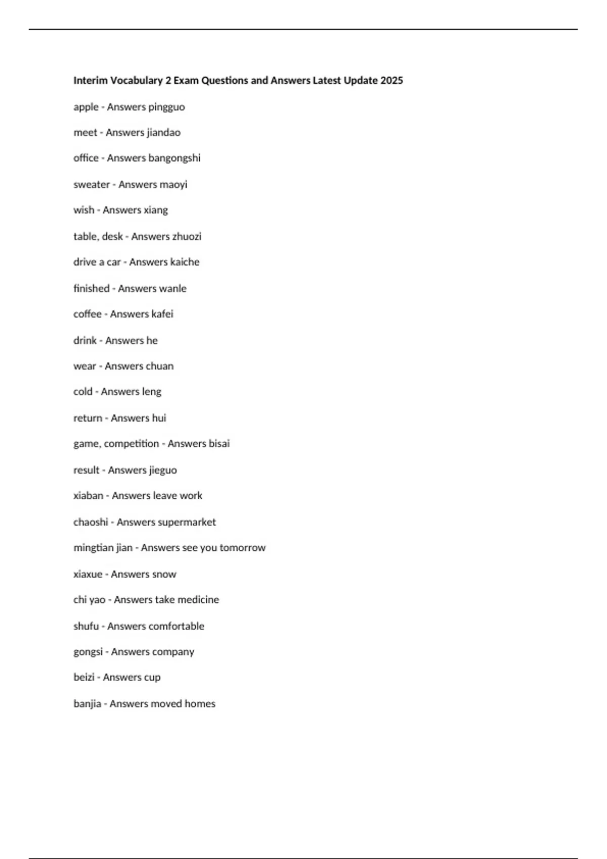 Interim Vocabulary 2 Exam Questions and Answers Latest Update 2025 ...