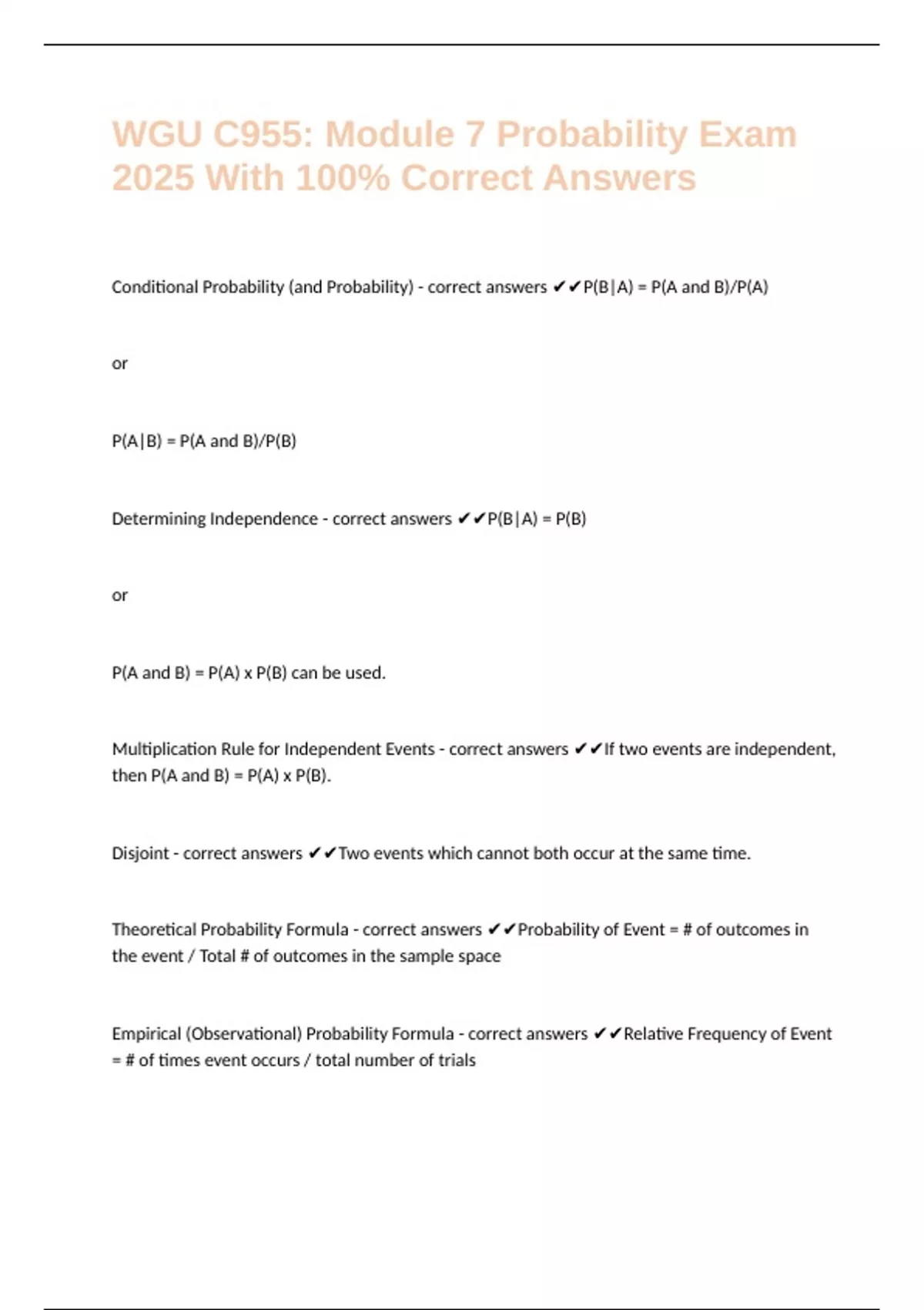 WGU C955: Module 7 Probability Exam 2025 With 100% Correct Answers ...