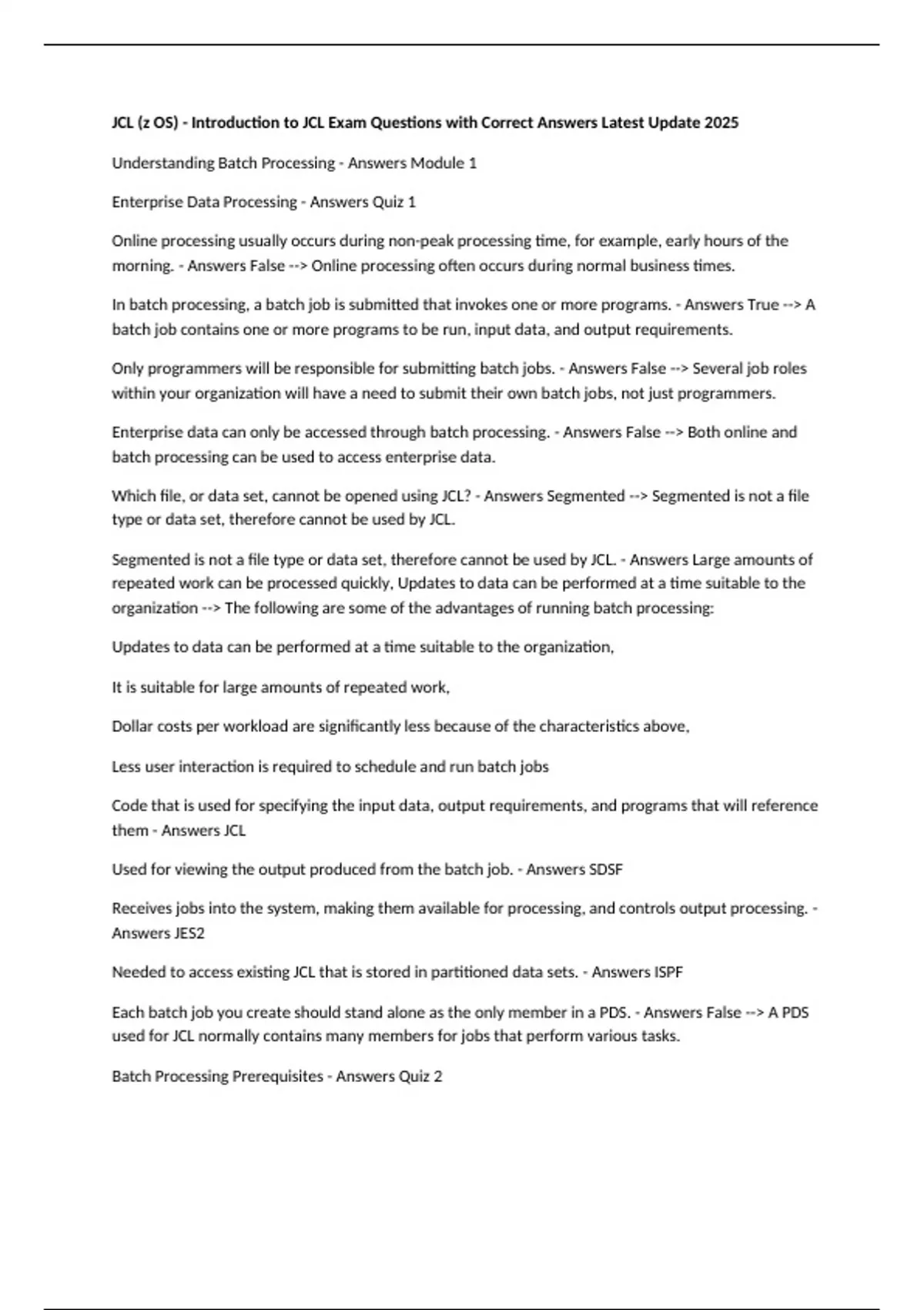 JCL (z OS) - Introduction to JCL Exam Questions with Correct Answers ...