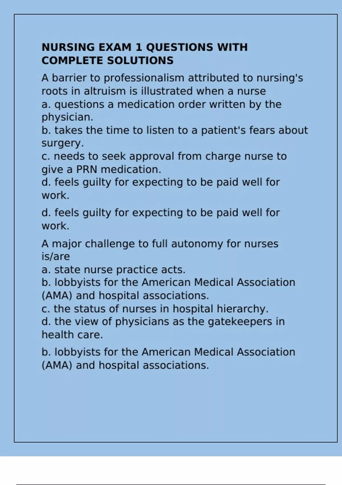 NURSING EXAM 1 QUESTIONS WITH COMPLETE SOLUTIONS - Nursing education ...