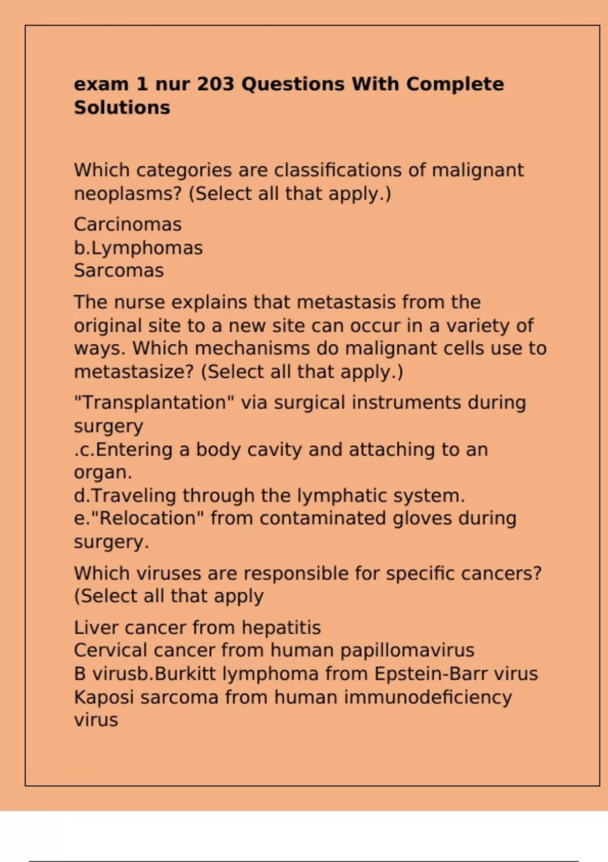 exam 1 nur 203 Questions With Complete Solutions - Nur 203 - Stuvia US