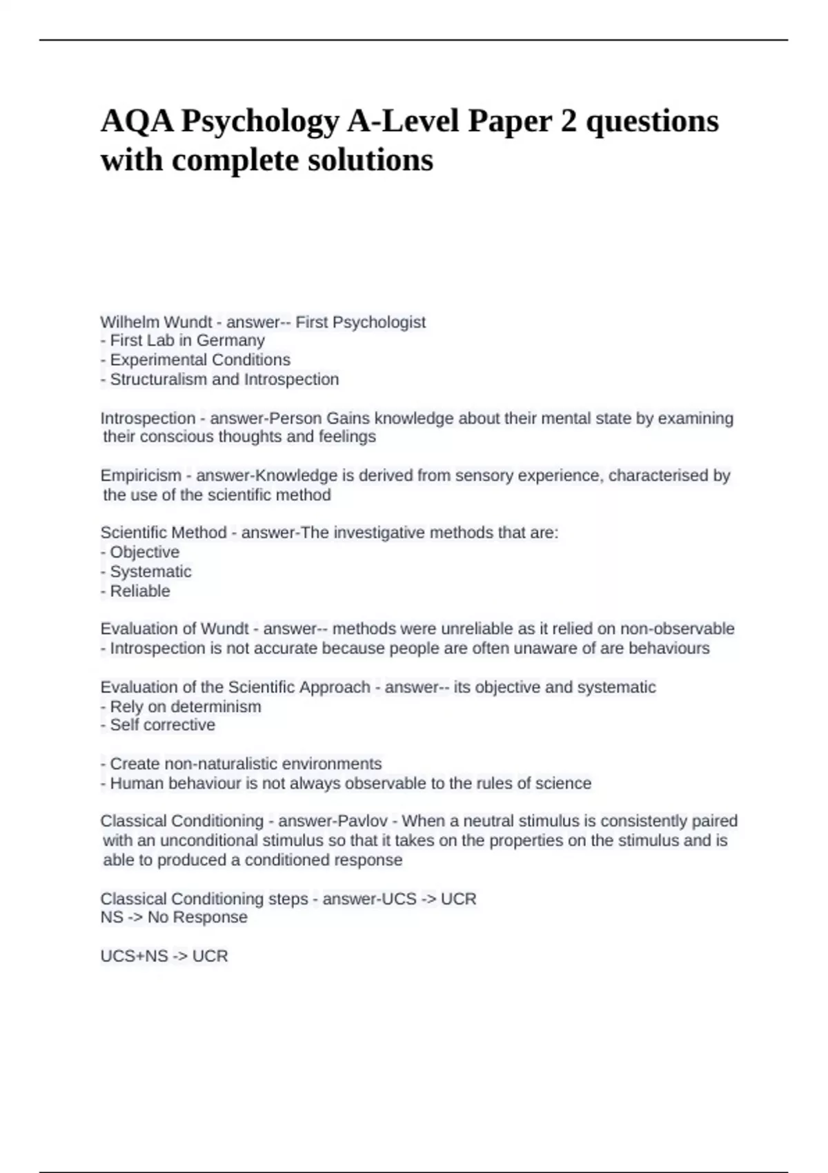 AQA Psychology A questions with complete solutions - AQA Psychology A ...