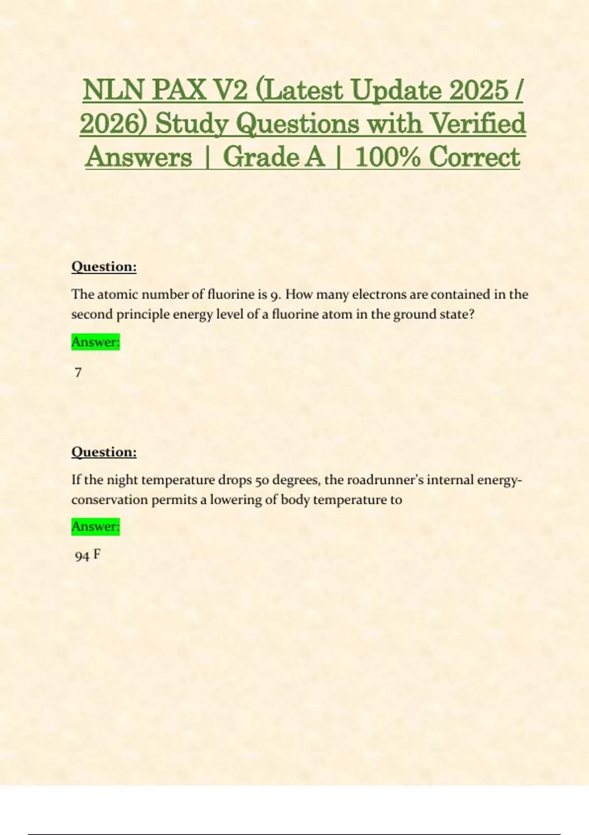 NLN PAX V2 (Latest Update 2025 / 2026) Study Questions with Verified ...