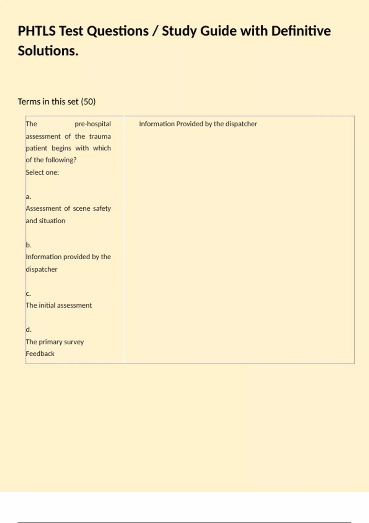 PHTLS Test Questions / Study Guide with Definitive Solutions. - PHTLS ...