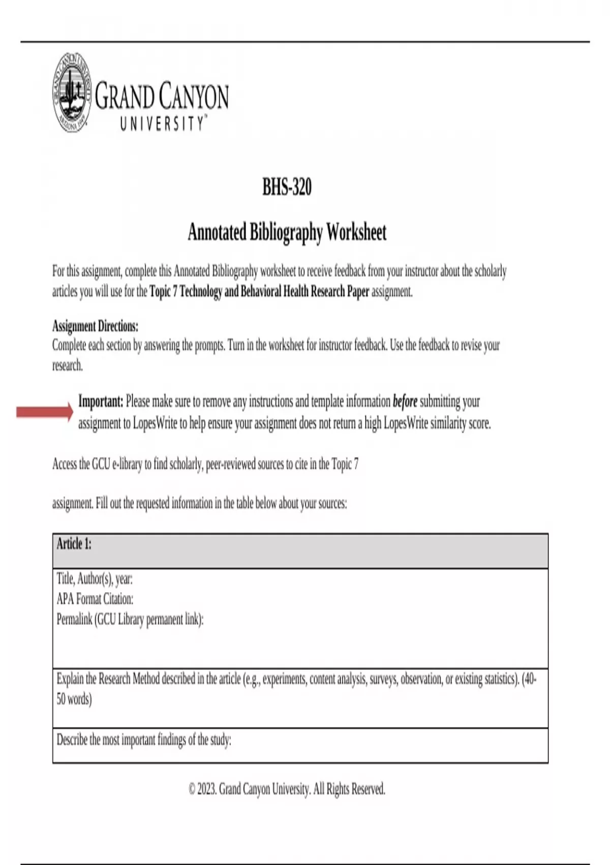 BHS 320 Topic 3 Assessment; Annotated Bibliography Worksheet - Template Only - BHS 320 (BHS320 ...