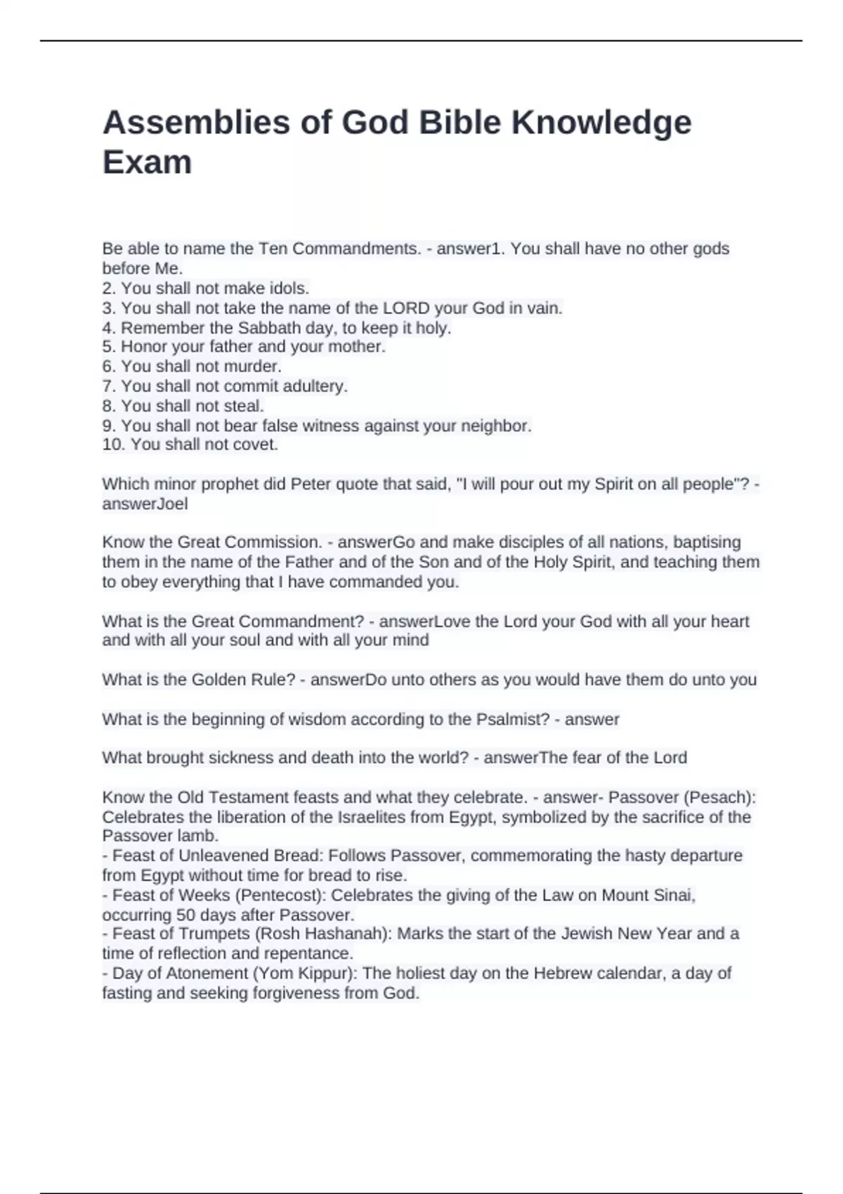 Assemblies of God Bible Knowledge Exam Questions with Solutions ...