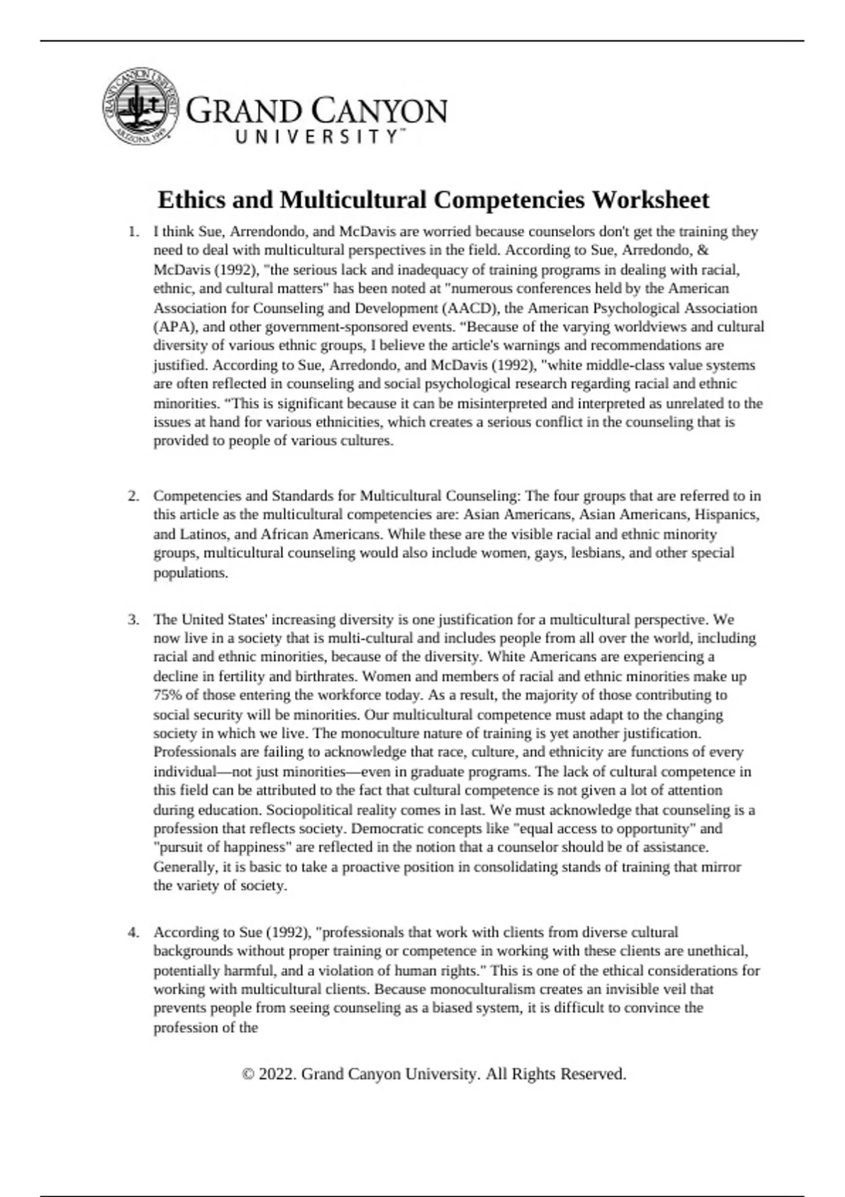 BHS 320 Topic 6 Assessment; Ethics and Multicultural Competencies ...