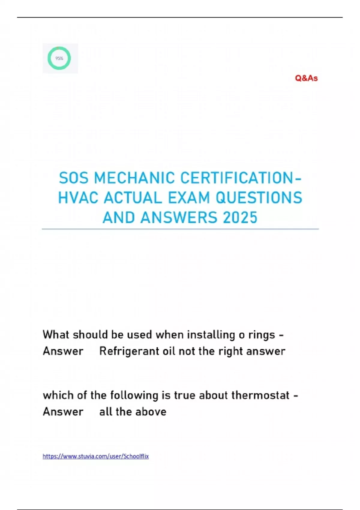 SOS MECHANIC CERTIFICATION- HVAC ACTUAL EXAM QUESTIONS AND ANSWERS 2025 ...