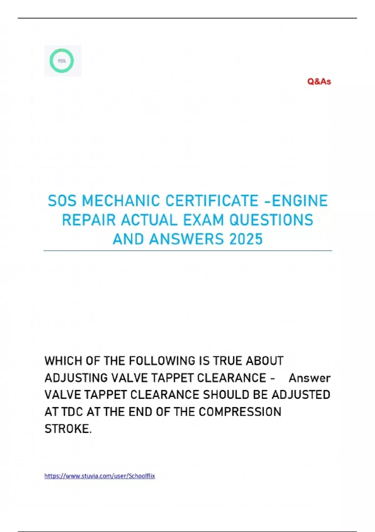 SOS MECHANIC CERTIFICATE -ENGINE REPAIR ACTUAL EXAM QUESTIONS AND ...