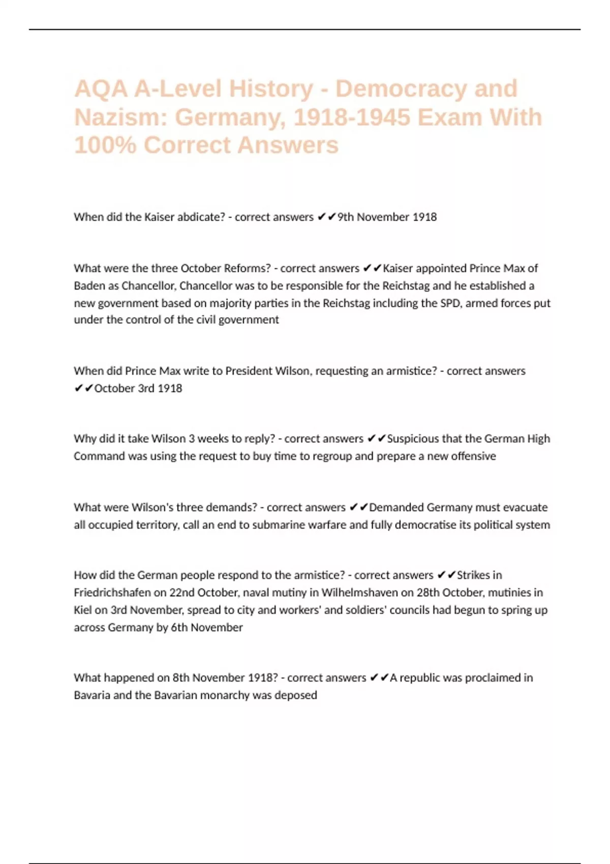 AQA A-Level History - Democracy and Nazism: Germany, Exam With 100% ...