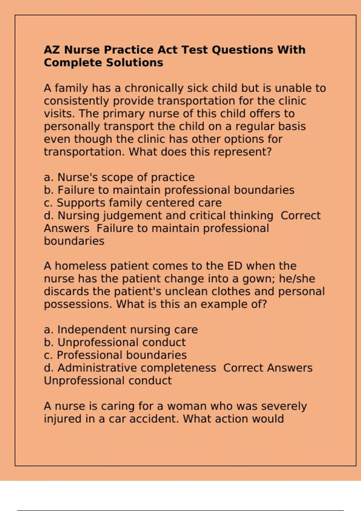 AZ Nurse Practice Act Test Questions With Complete Solutions - AZ Nurse ...