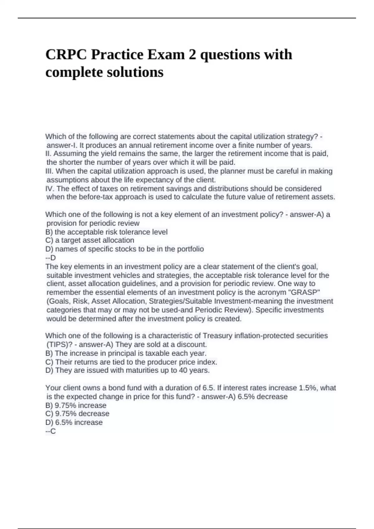 CRPC Practice Exam 2 questions with complete solutions - CRPC PRACTICE ...