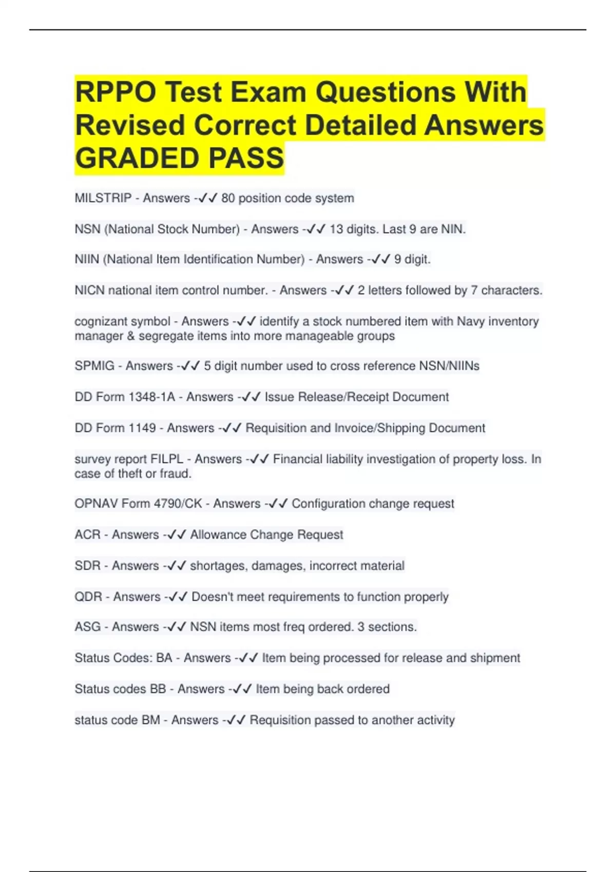 RPPO Test Exam Questions With Revised Correct Detailed Answers GRADED ...