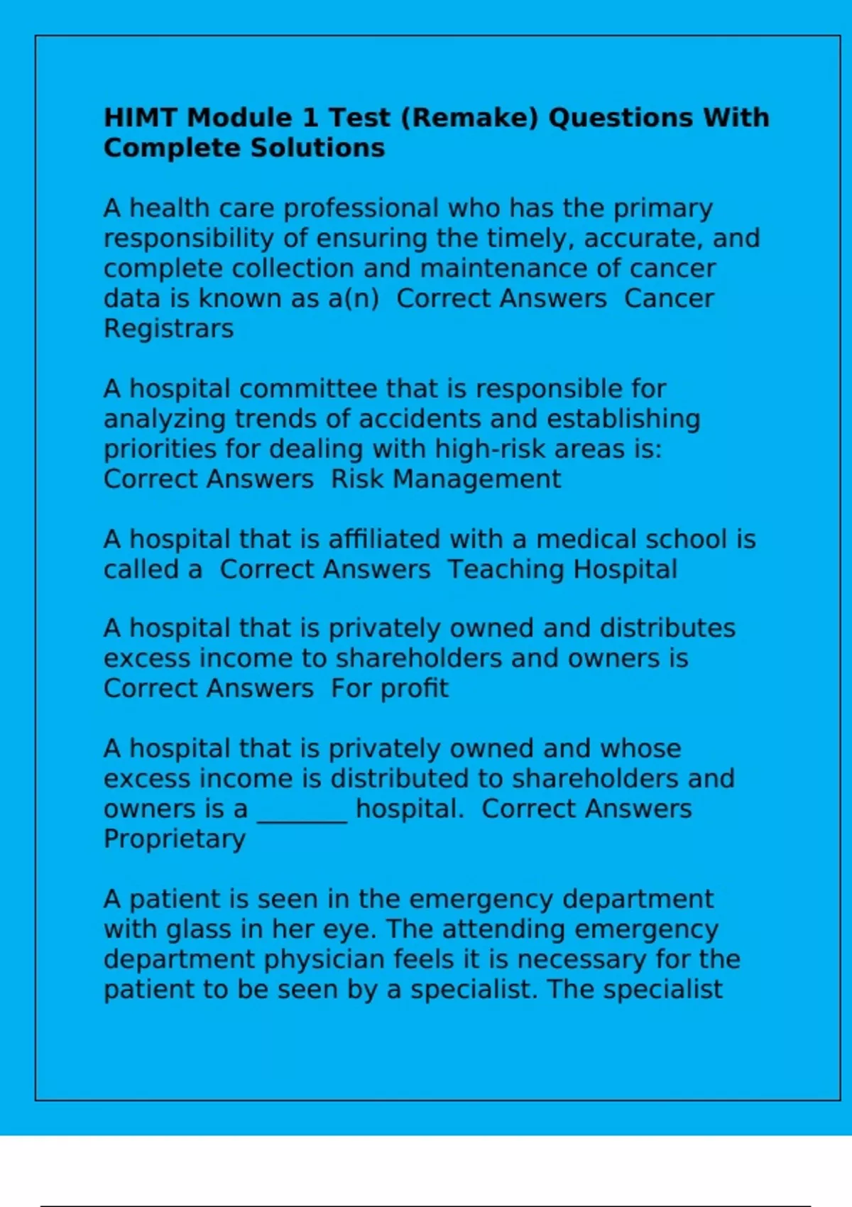 HIMT Module 1 Test (Remake) Questions With Complete Solutions - HIMT ...