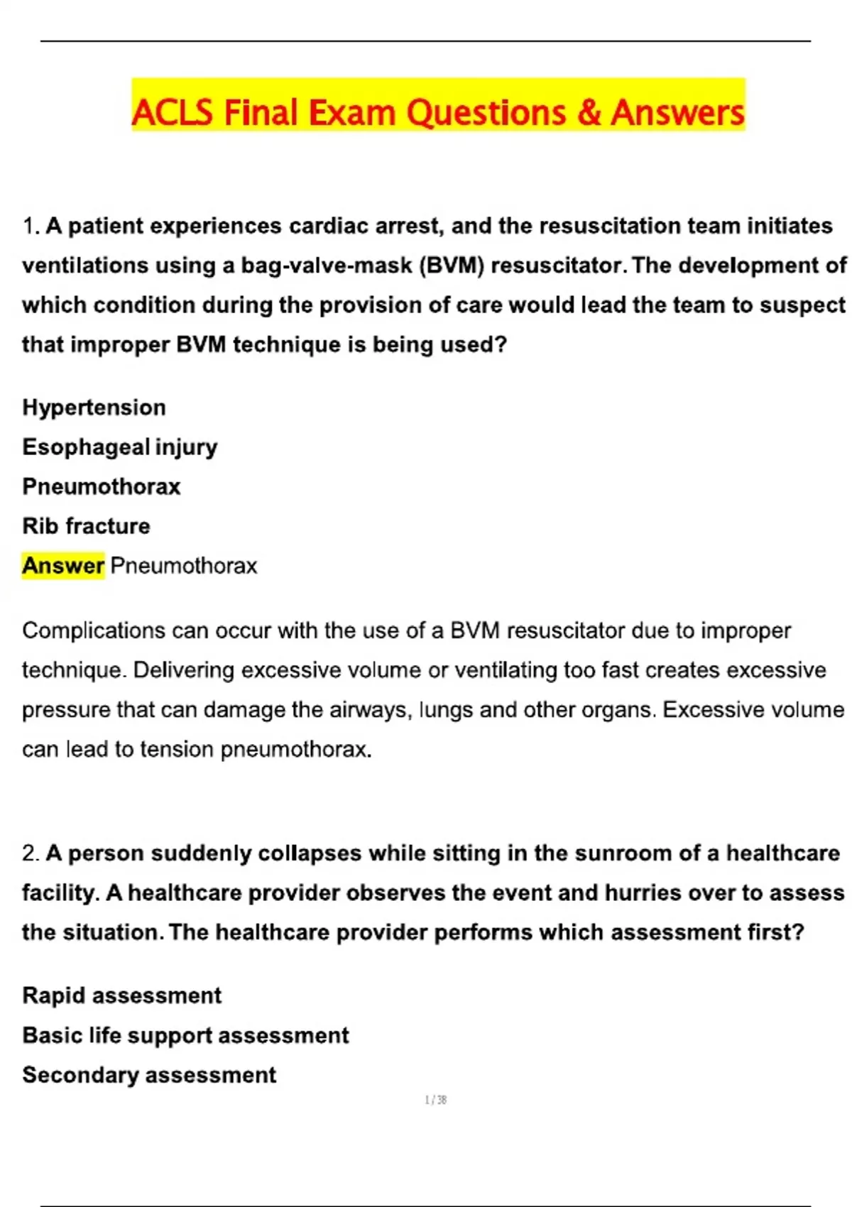 ACLS Final Exam (Latest 2025 / 2026 Update) Questions and Verified ...