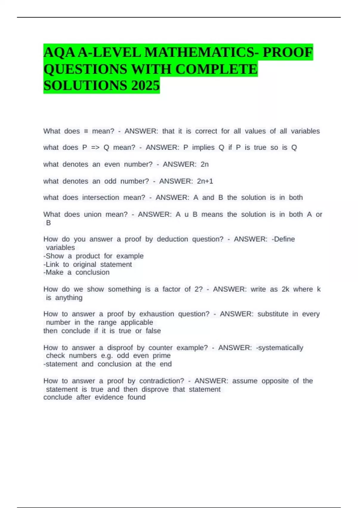 AQA A-LEVEL MATHEMATICS- PROOF QUESTIONS WITH COMPLETE SOLUTIONS 2025 ...
