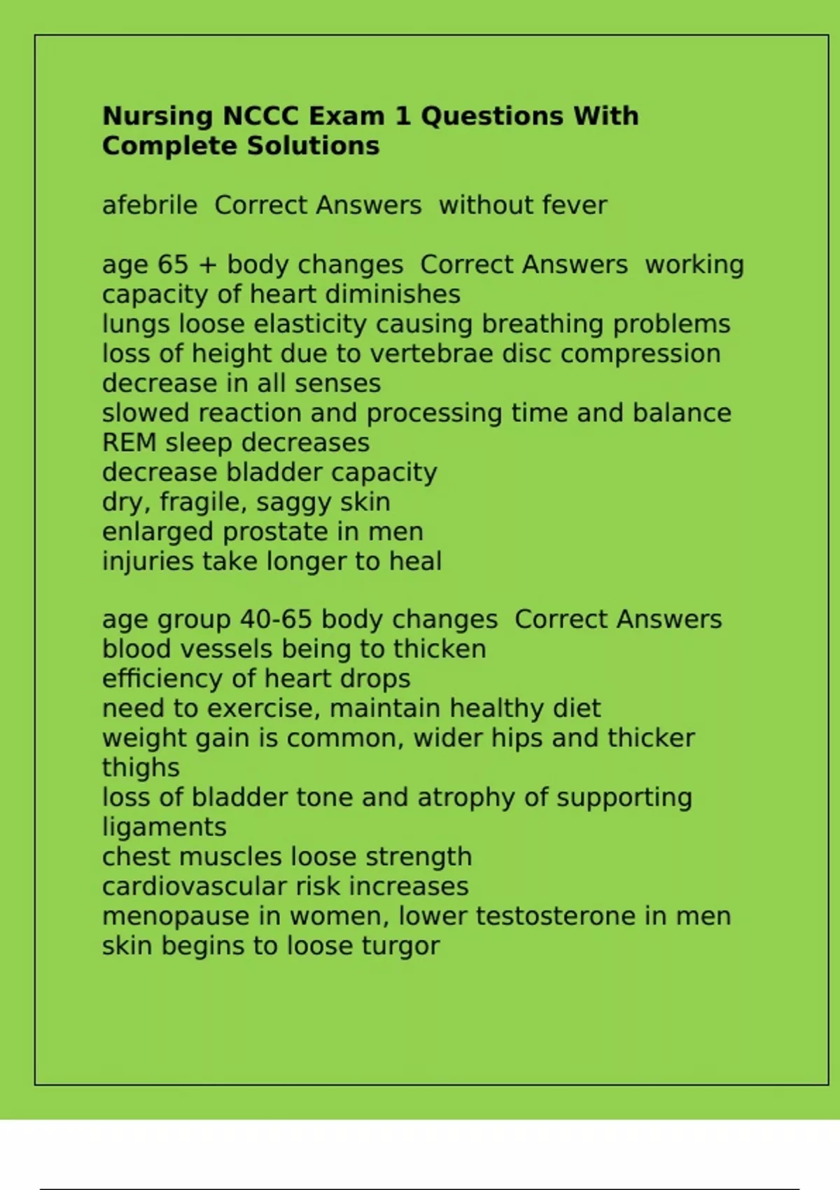 Nursing NCCC Exam 1 Questions With Complete Solutions - Nursing - Stuvia US
