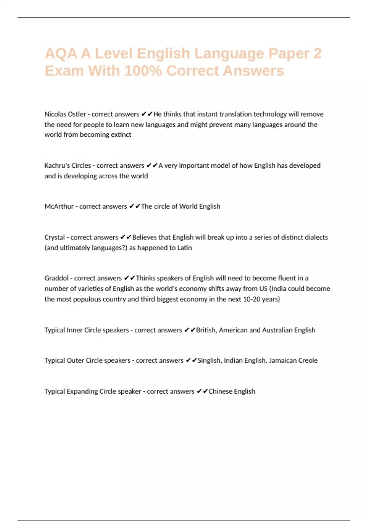 AQA A Level English Language Paper 2 Exam With 100% Correct Answers ...