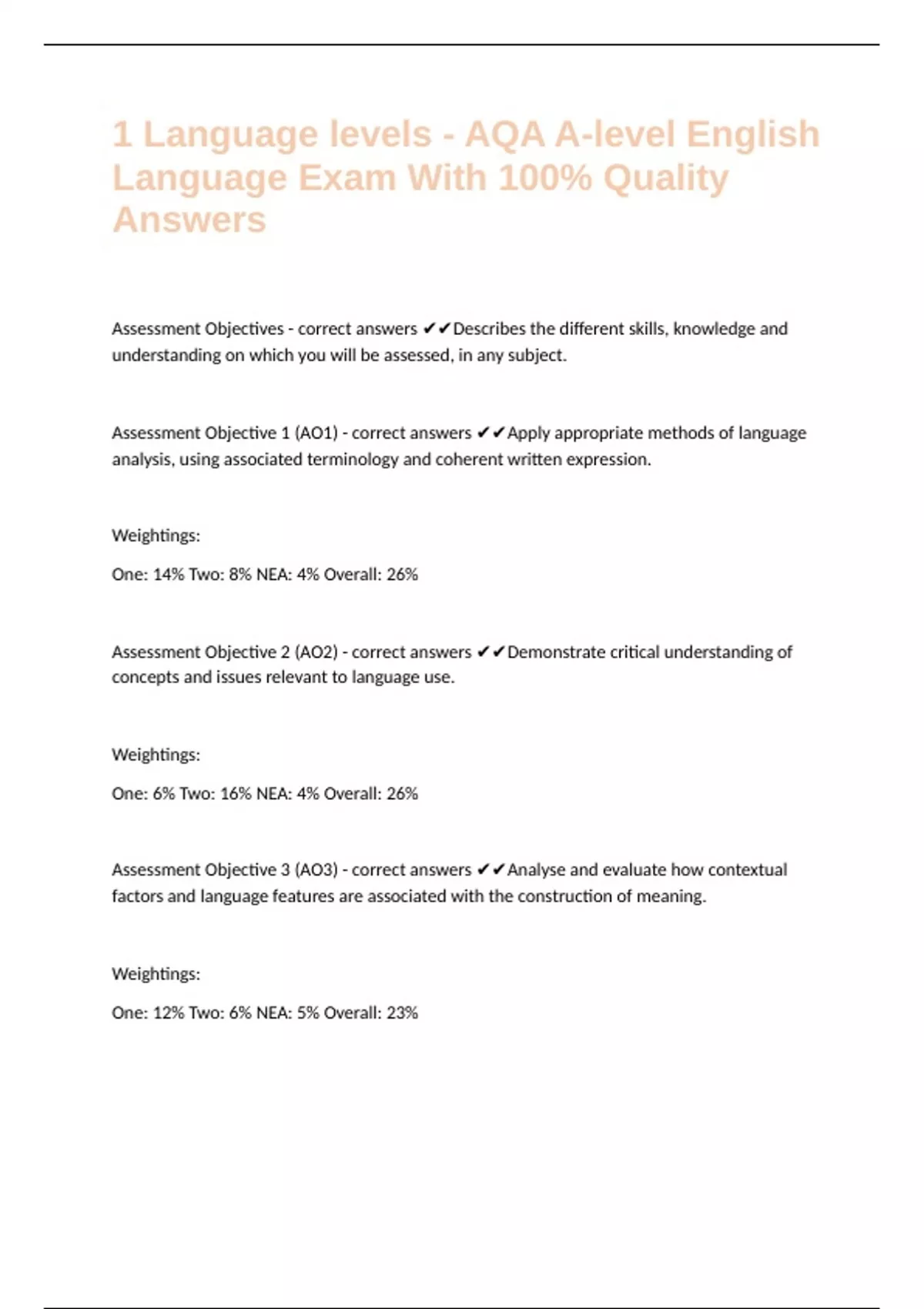 1 Language levels - AQA A-level English Language Exam With 100% Quality ...