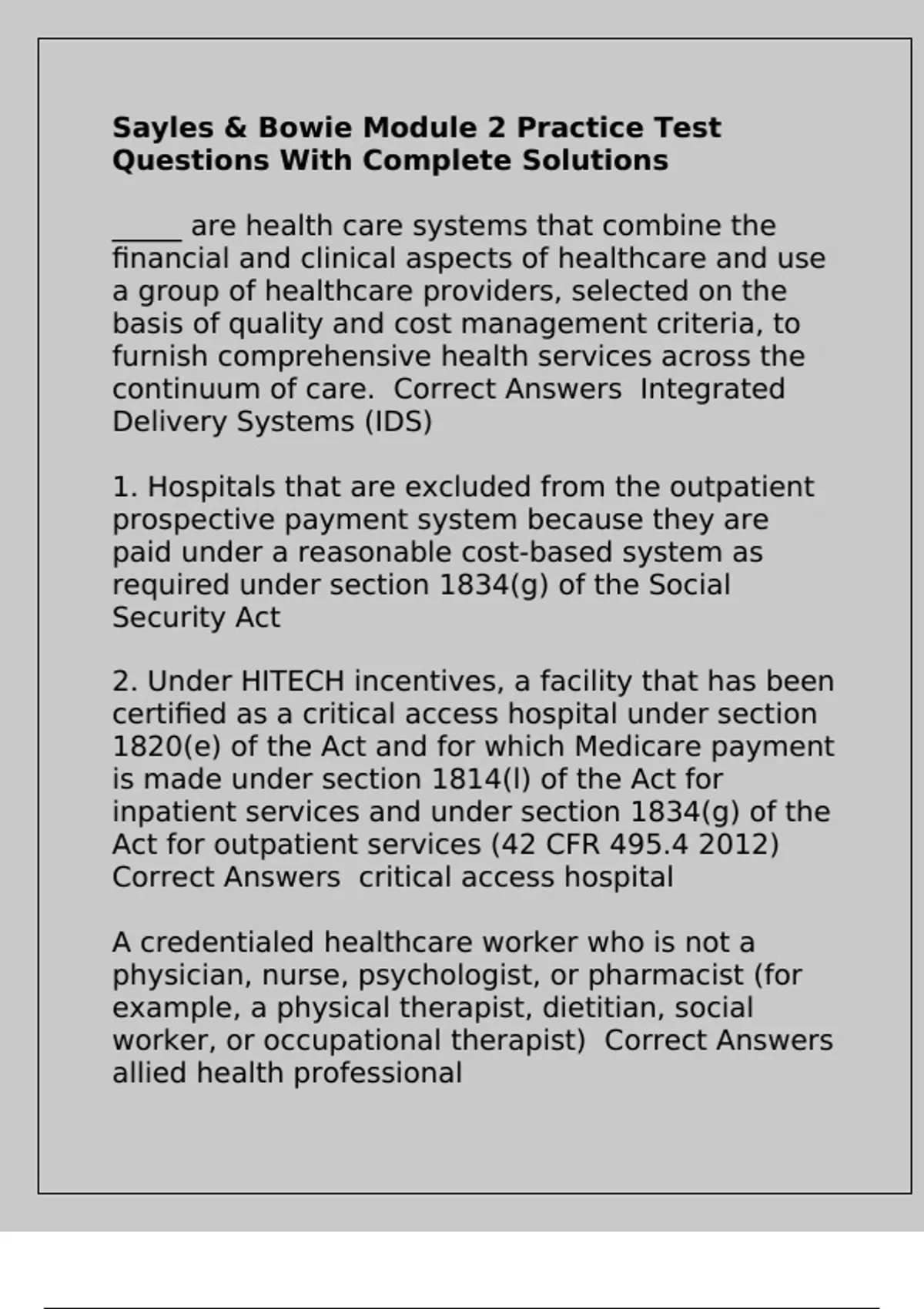 Sayles & Bowie Module 2 Practice Test Questions With Complete Solutions ...