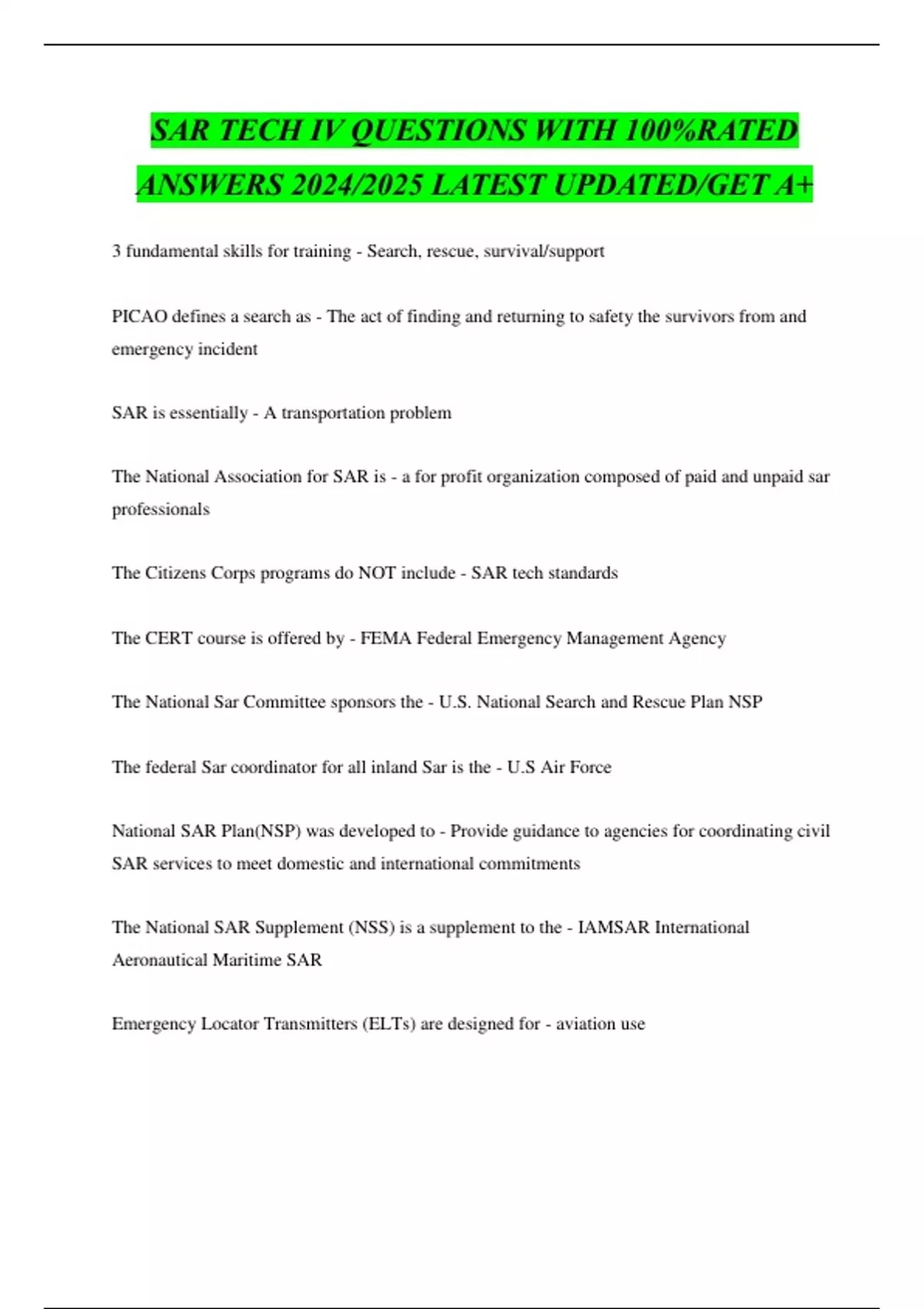 SAR TECH IV QUESTIONS WITH 100%RATED ANSWERS 2024/2025 LATEST UPDATED ...