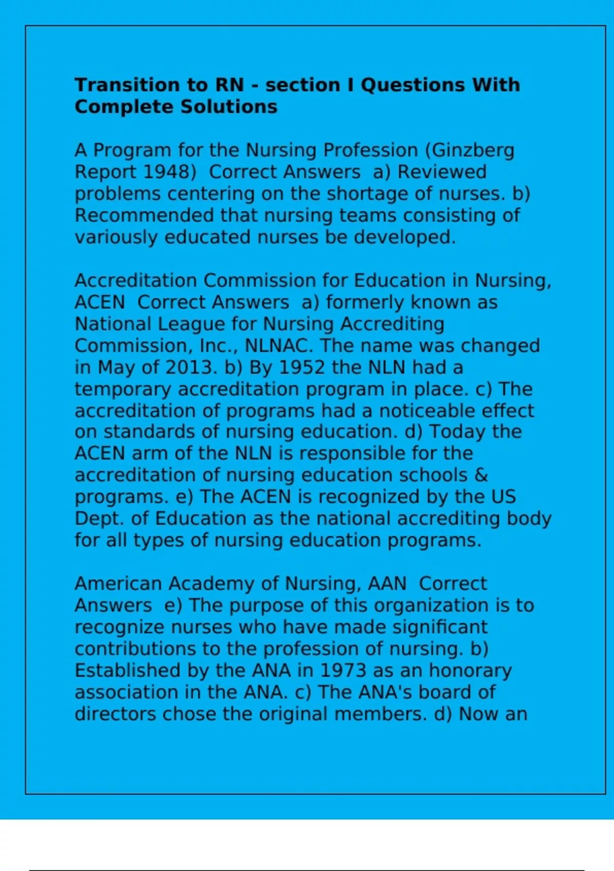 Transition to RN - section I Questions With Complete Solutions ...