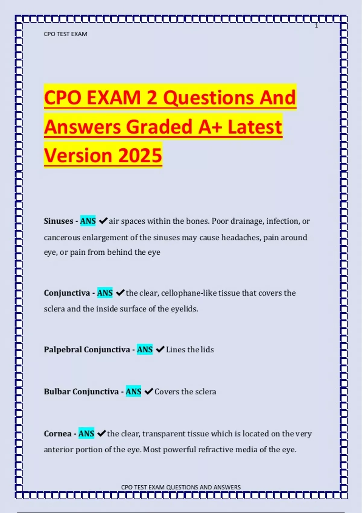 CERTIFIED PARAOPTOMETRIC (CPO) Final Exam Questions and Answers Latest ...