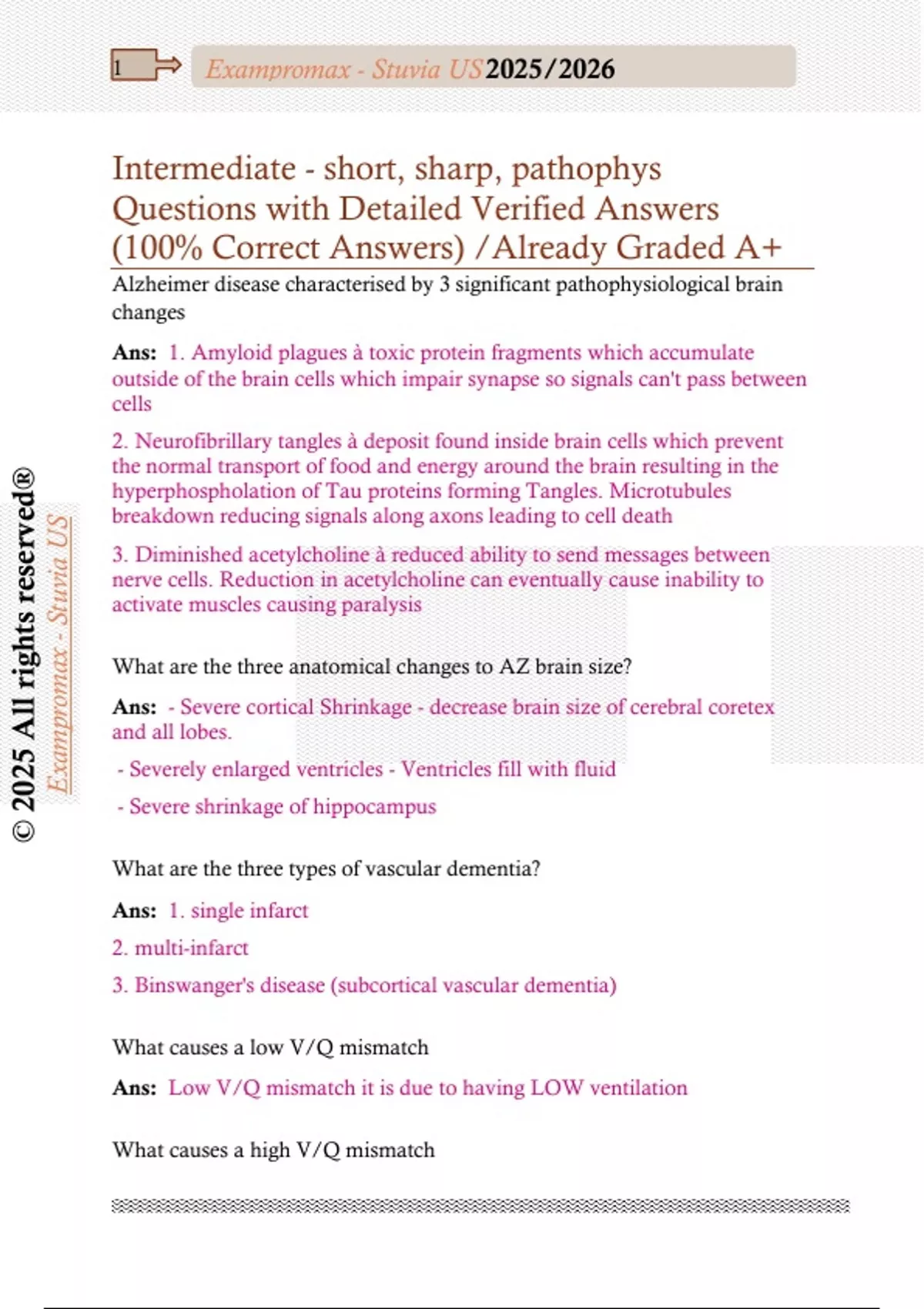 Intermediate - short, sharp, pathophys Questions with Detailed Verified ...