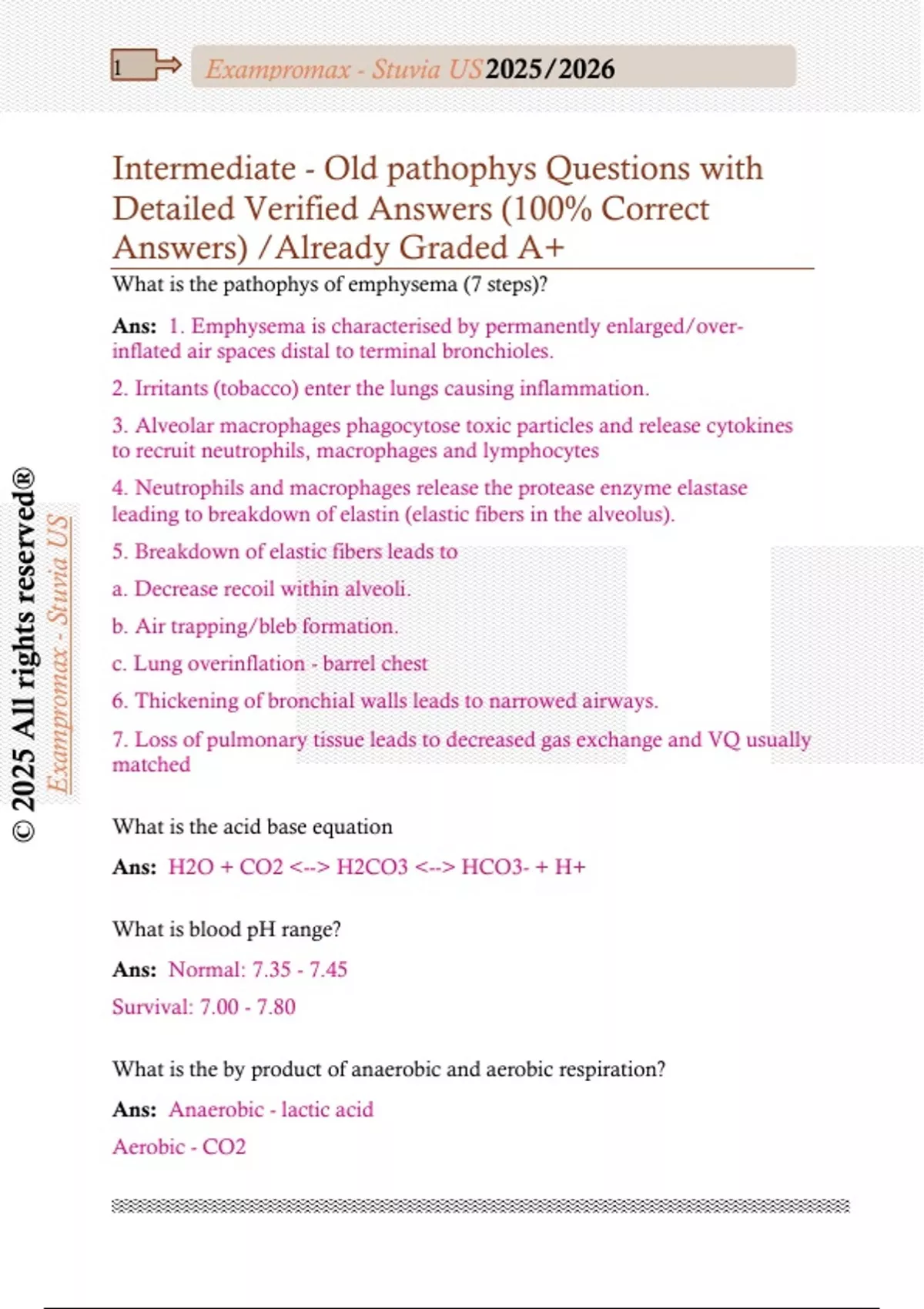 Intermediate - Old pathophys Questions with Detailed Verified Answers ...