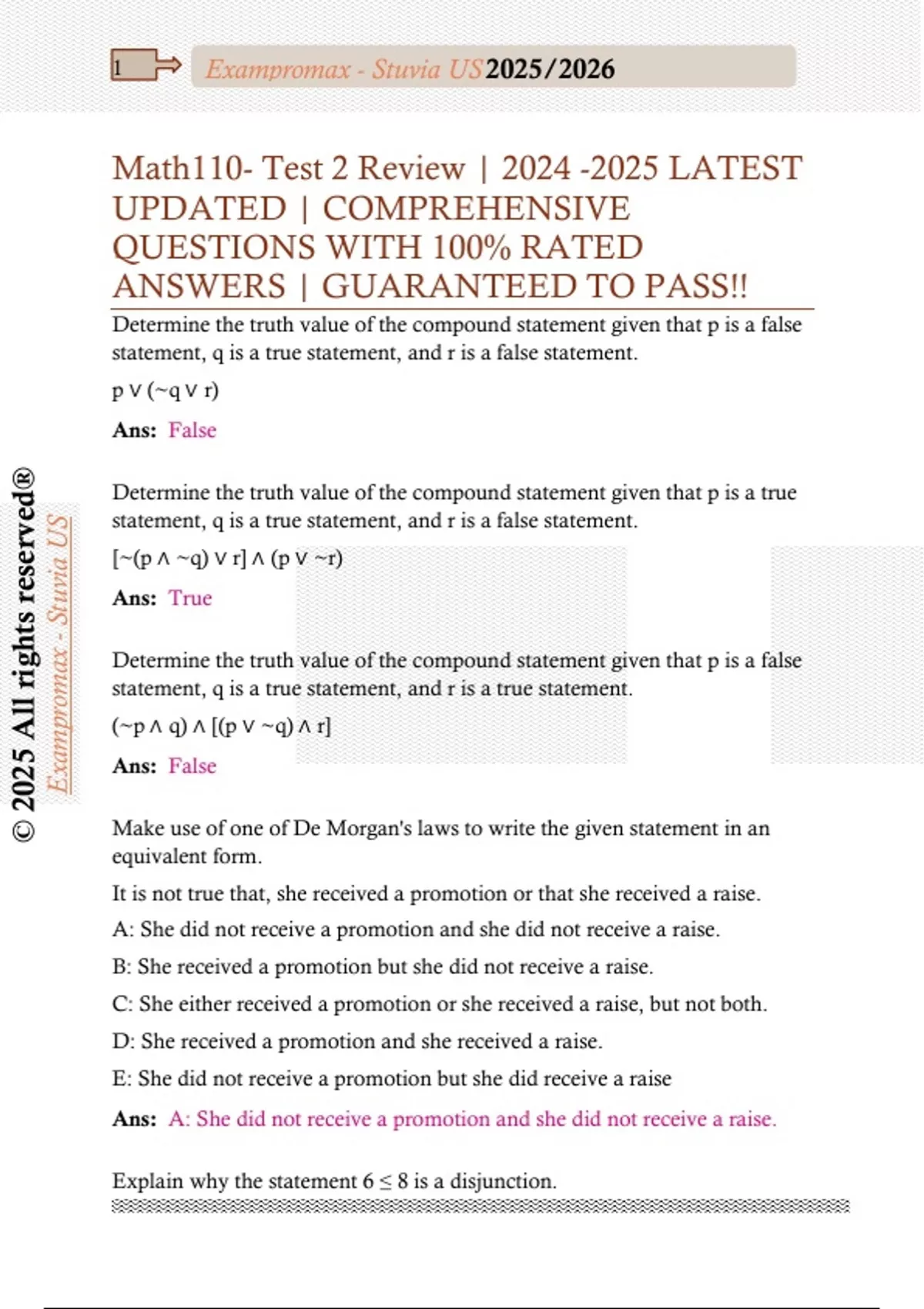Math110 Test 2 Review Latest Updated Comprehensive Questions With 100 Rated Answers