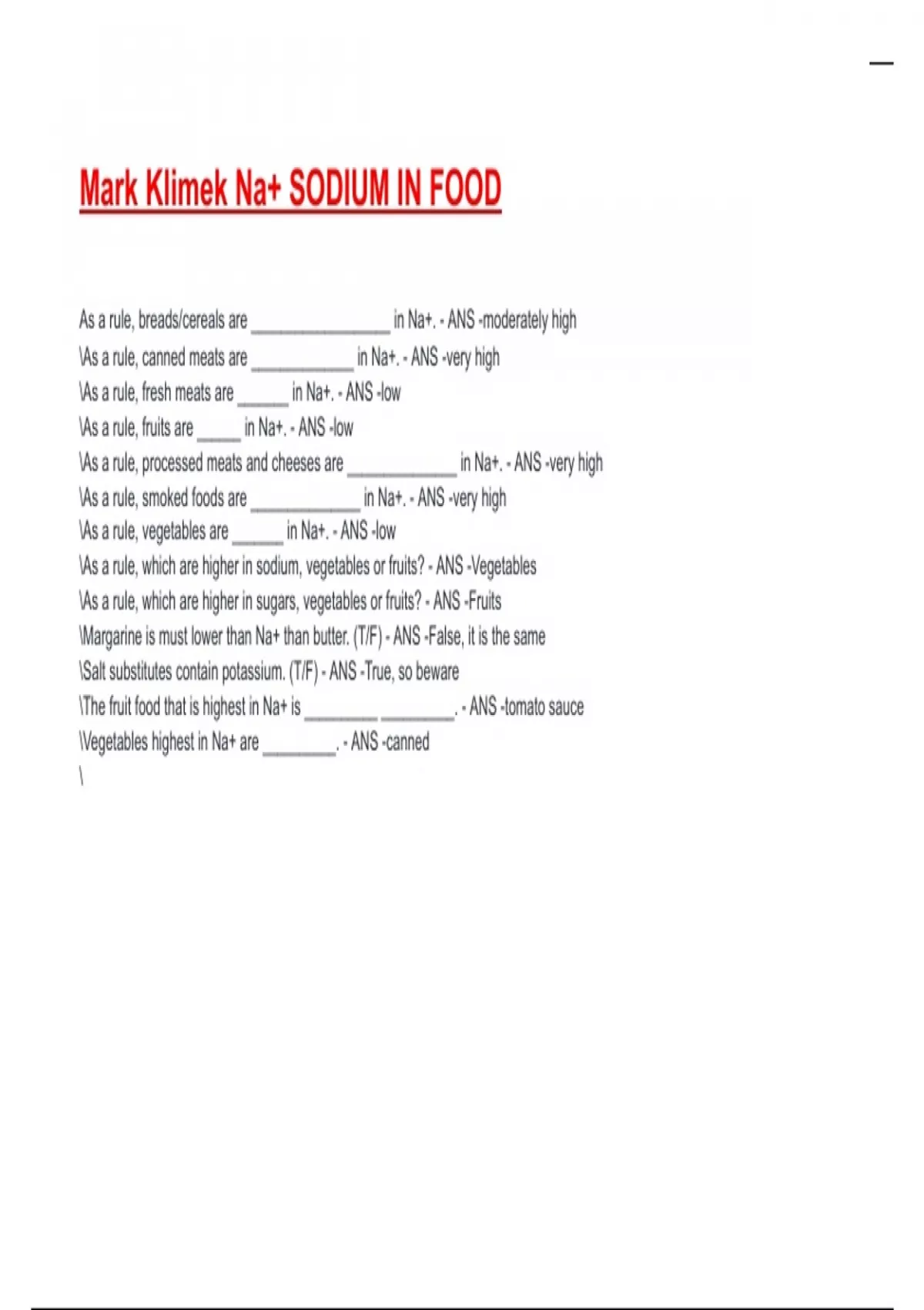 Mark Klimek Na+ SODIUM IN FOOD EXAM 2025/2026 QUESTIONS WITH COMPLETED ...