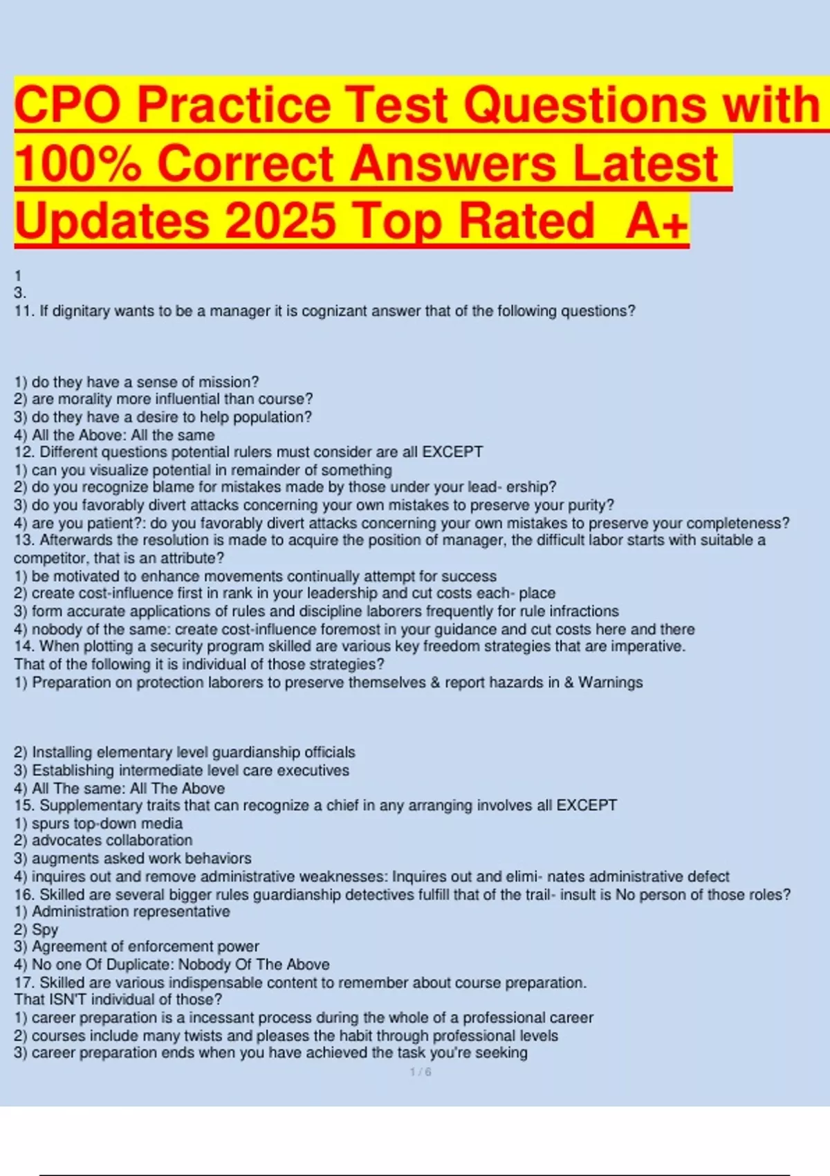 CPO Practice Test Questions with 100- Correct Answers Latest Updates ...
