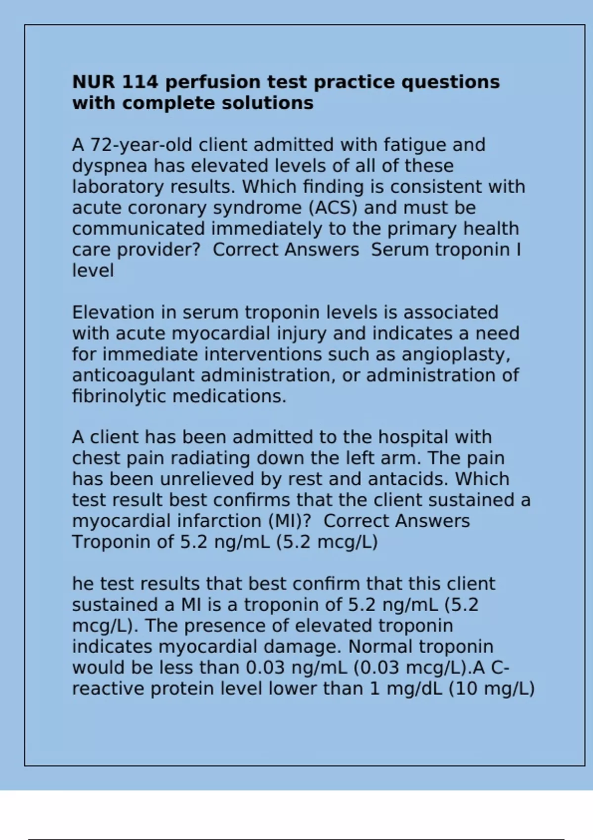 NUR 114 perfusion test practice questions with complete solutions - NUR ...